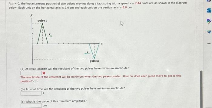 Solved At t=0, the instantaneous position of two pulses | Chegg.com