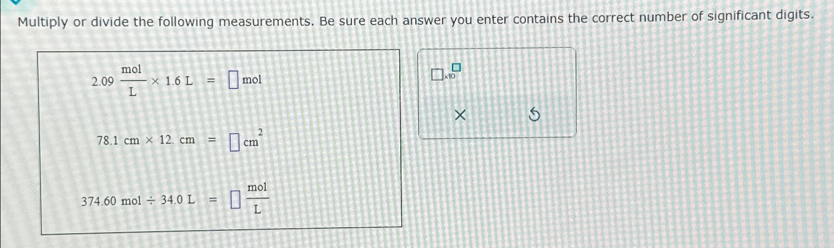 Solved Multiply or divide the following measurements. Be | Chegg.com