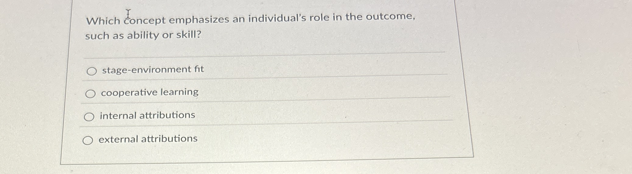 Solved Which concept emphasizes an individual's role in the | Chegg.com