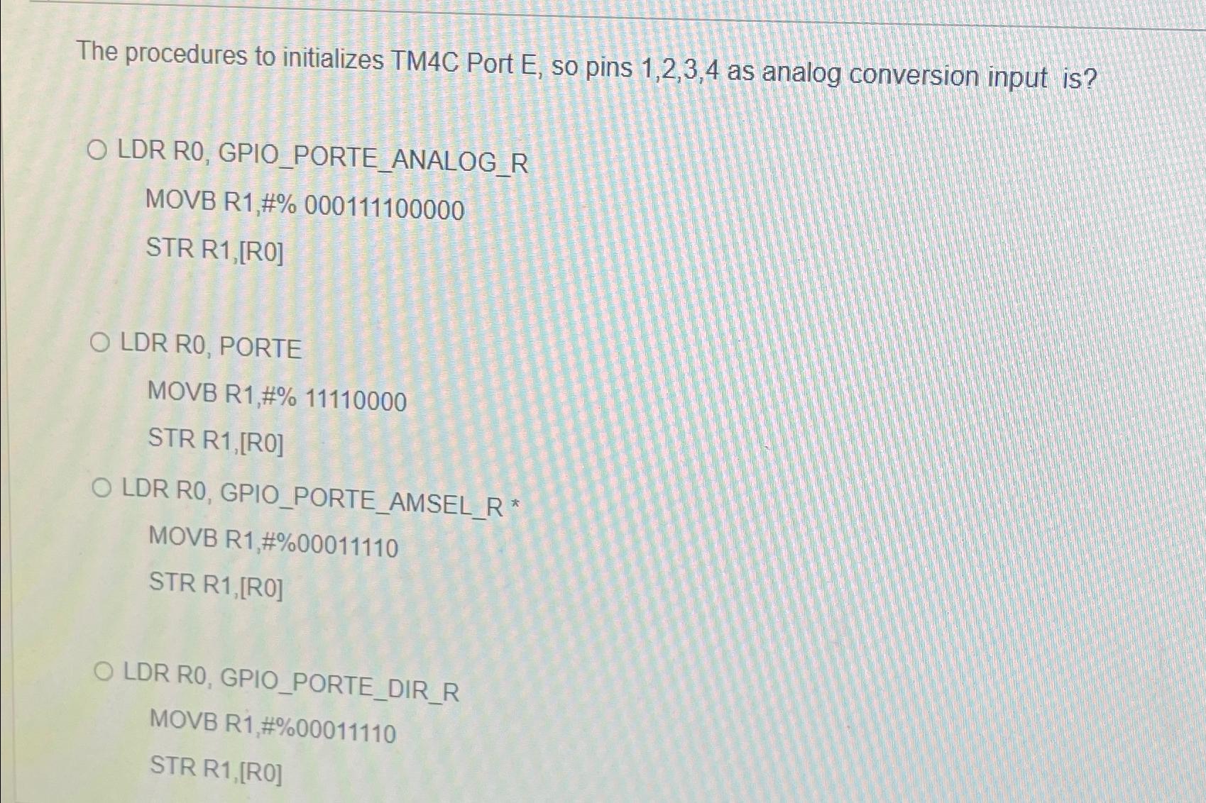 Solved The procedures to initializes TM4C Port E, ﻿so pins | Chegg.com