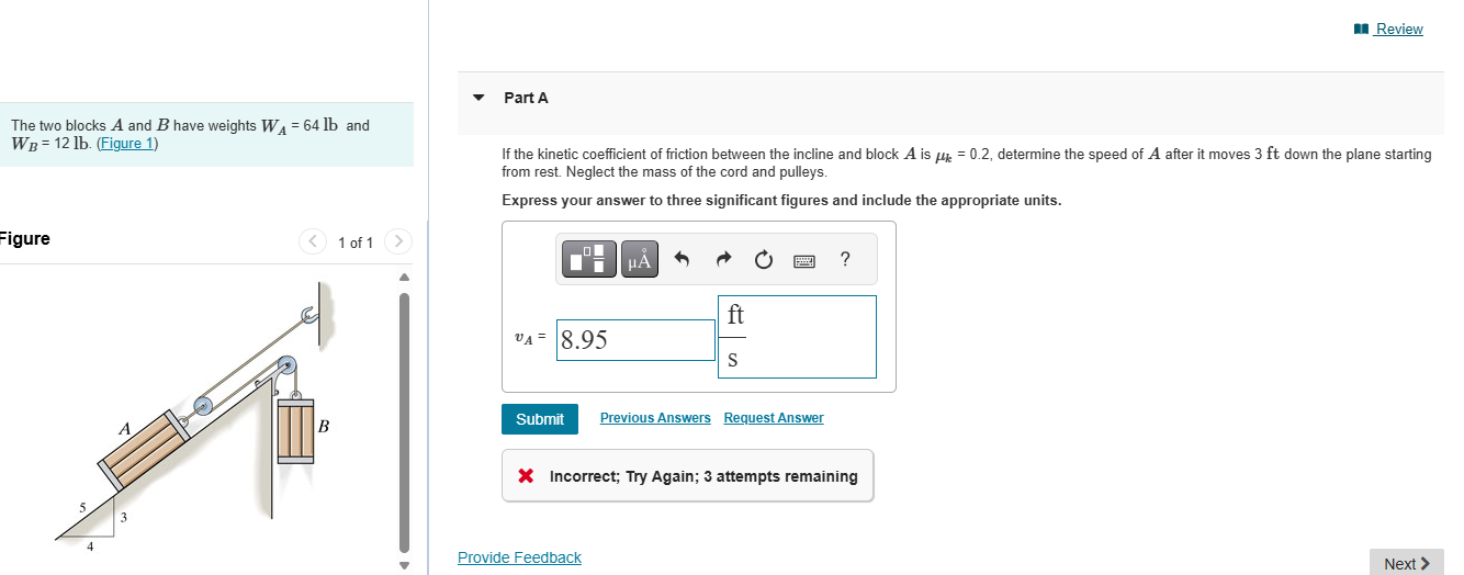 Solved The two blocks A and B ﻿have weights WA=64lb | Chegg.com