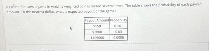 Solved A casino features a game in which a weighted coin is | Chegg.com