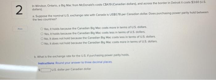 Solved 2 In Windsor, Ontario, o Big Mac from McDonald's | Chegg.com