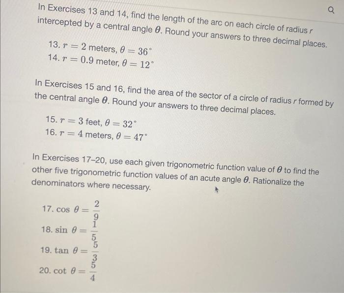 Solved . find the length of the arc on each circle of radius | Chegg.com