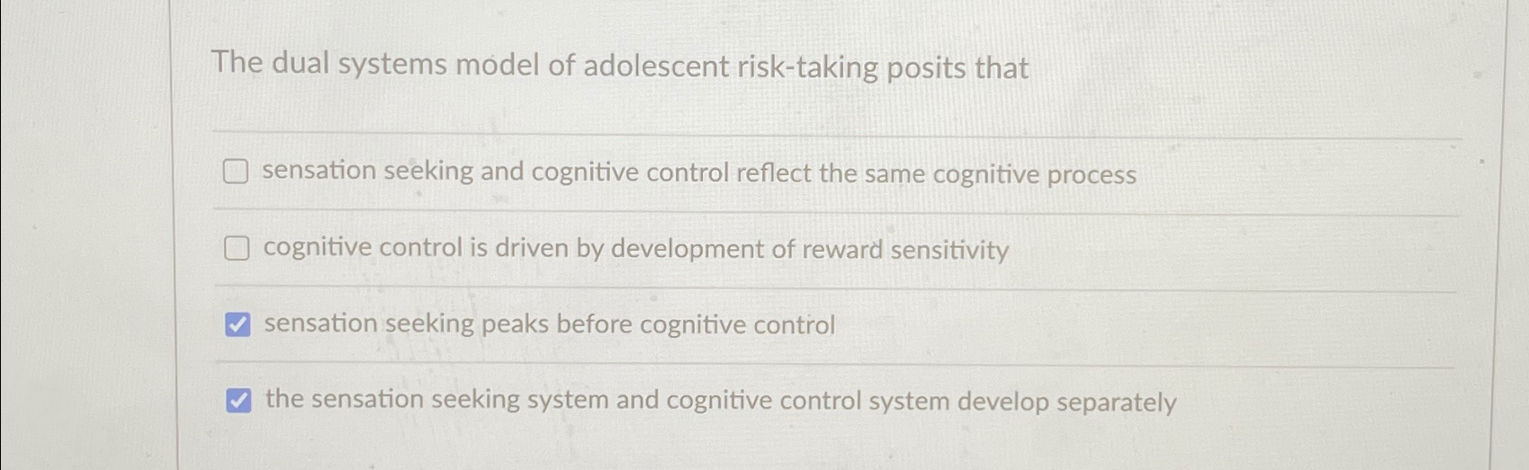 Solved The dual systems model of adolescent risk-taking | Chegg.com