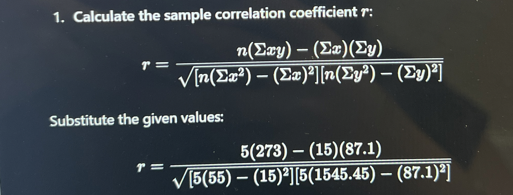 Solved Calculate the sample correlation coefficient r | Chegg.com