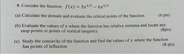 Solved 5. Consider the function f(x) = 3x²/3 6x5/3 (a) | Chegg.com
