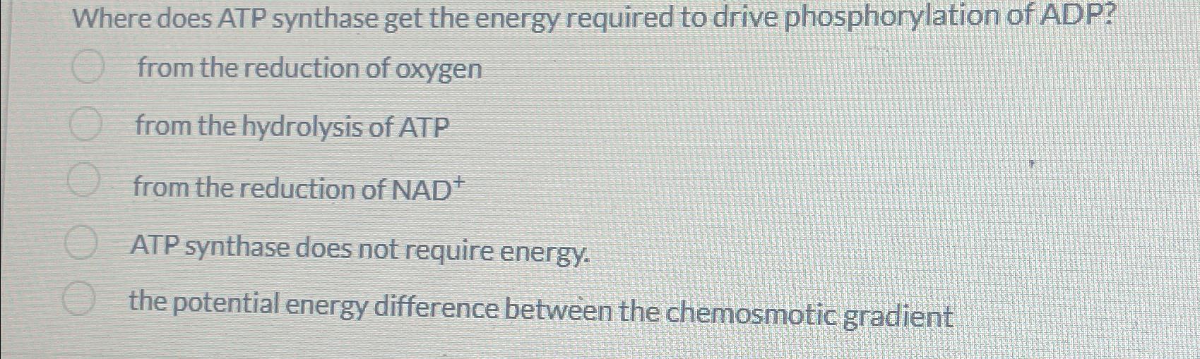 Solved Where does ATP synthase get the energy required to | Chegg.com