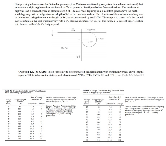 Design a single-lane clover-leaf interchange ramp (R | Chegg.com