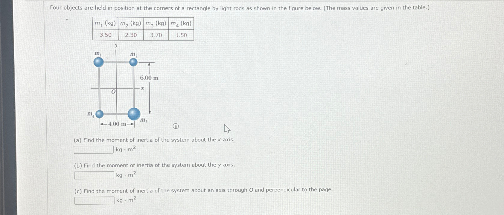 Solved Four objects are held in position at the corners of a | Chegg.com