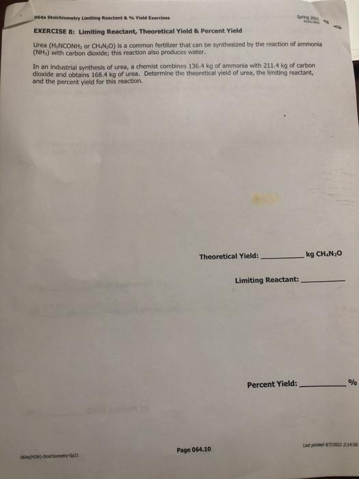 Solved 061a Stoichiometry Limiting Reactant & Yield | Chegg.com