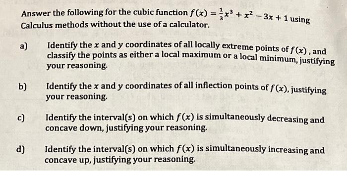 Solved Answer the following for the cubic function | Chegg.com