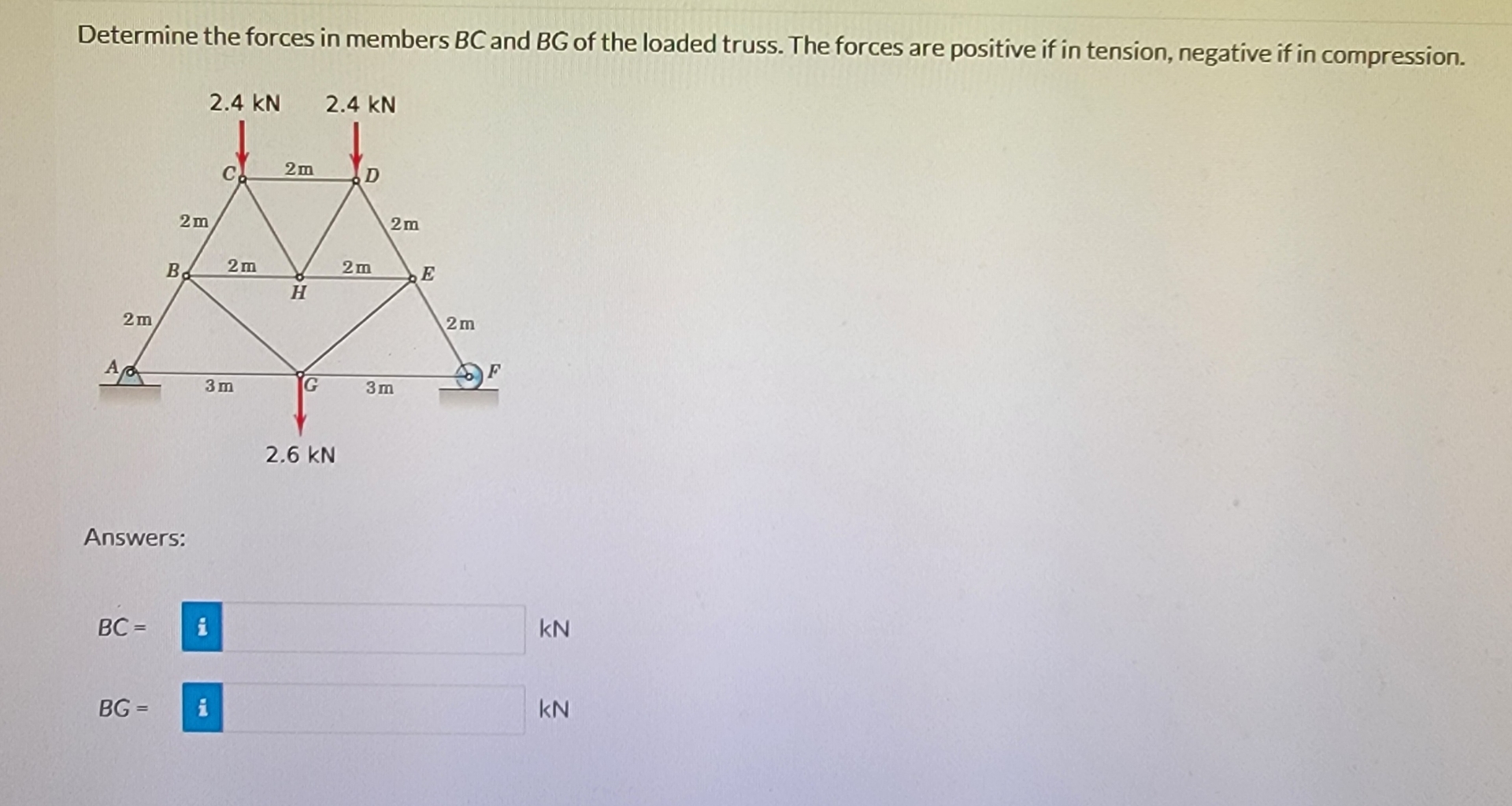 Solved Determine the forces in members BC and BG of the | Chegg.com