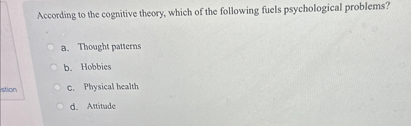 Solved According to the cognitive theory, which of the | Chegg.com