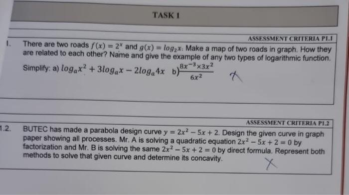 Solved There are two roads f(x)=2x and g(x)=log2x. Make a | Chegg.com