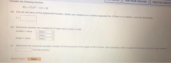 Solved Consider the following function. f(t)=t2(3t2−11t+8) | Chegg.com