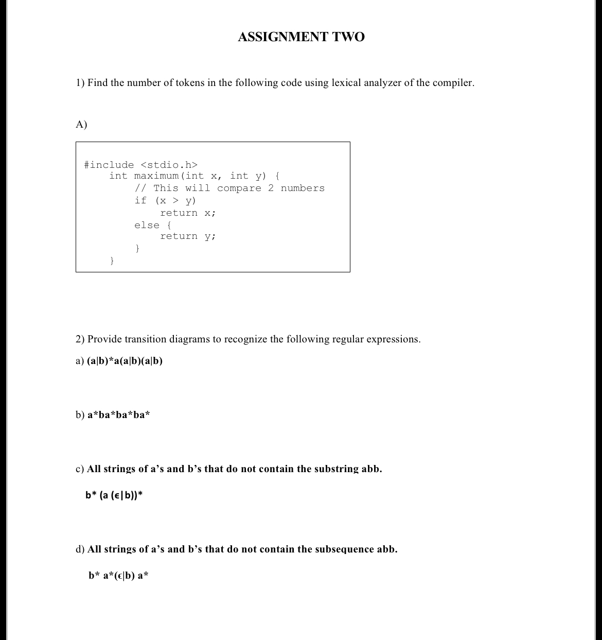 Solved ASSIGNMENT TWOFind the number of tokens in the | Chegg.com