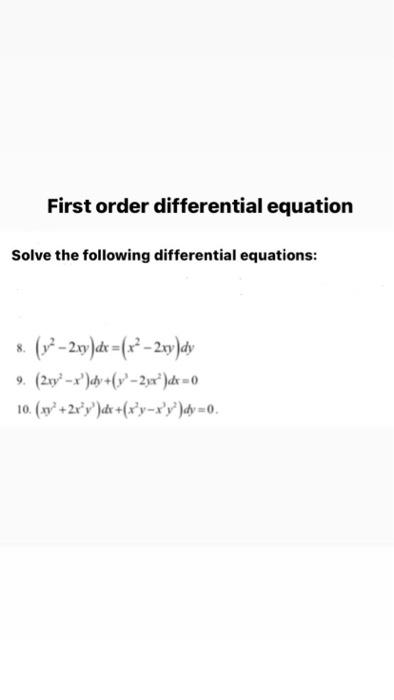 Solved First order differential equation Solve the following | Chegg.com