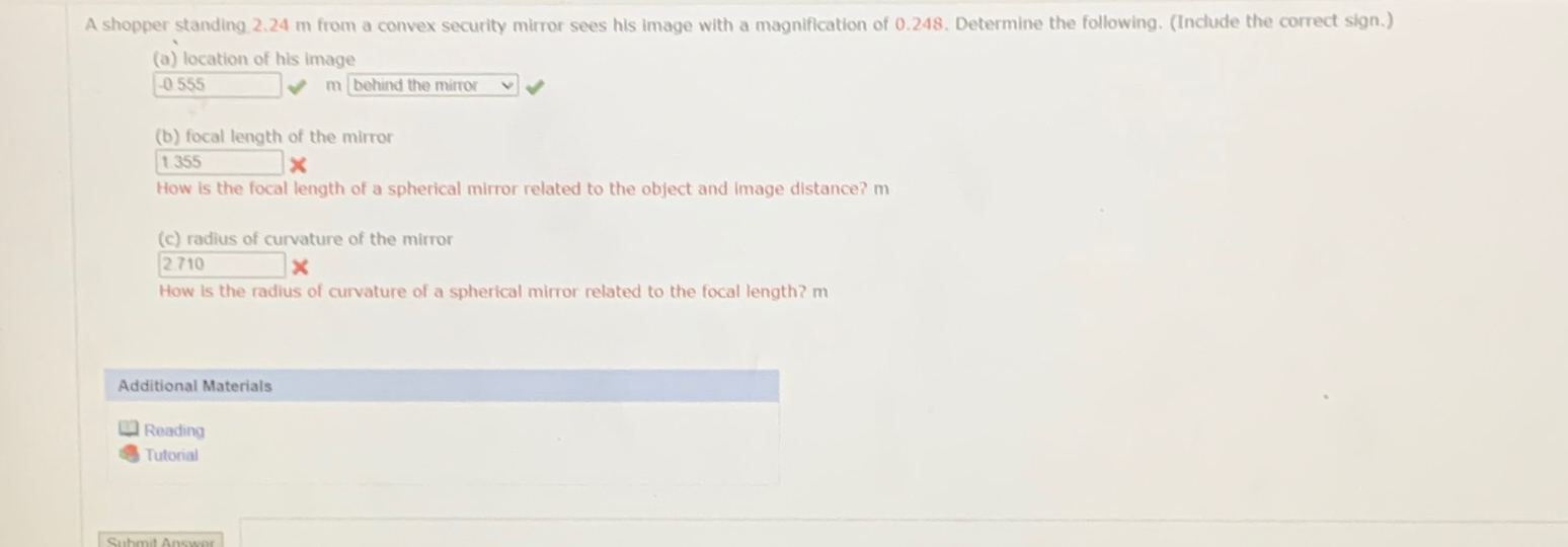 Solved A shopper standing 2.24m ﻿from a convex security | Chegg.com