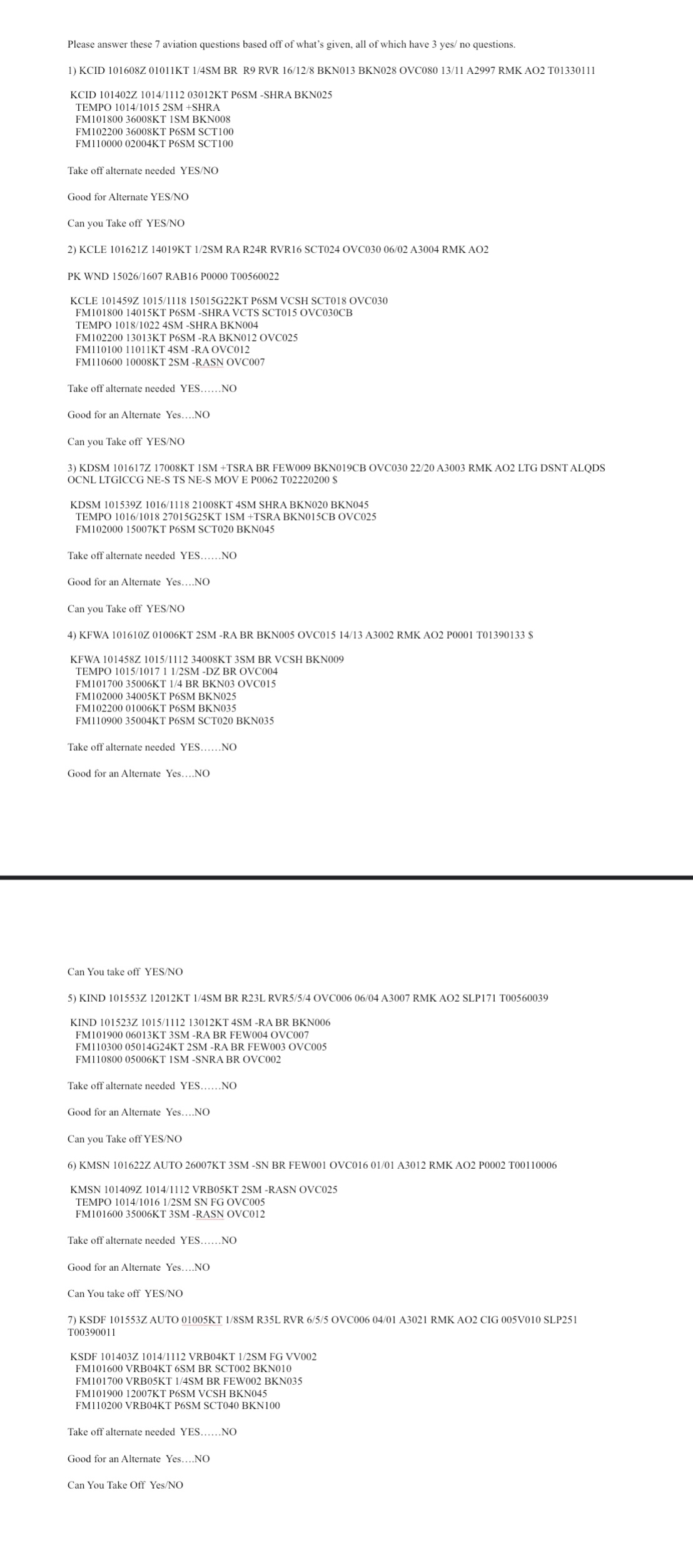 Please Answer These 7 ﻿aviation Questions Based Off