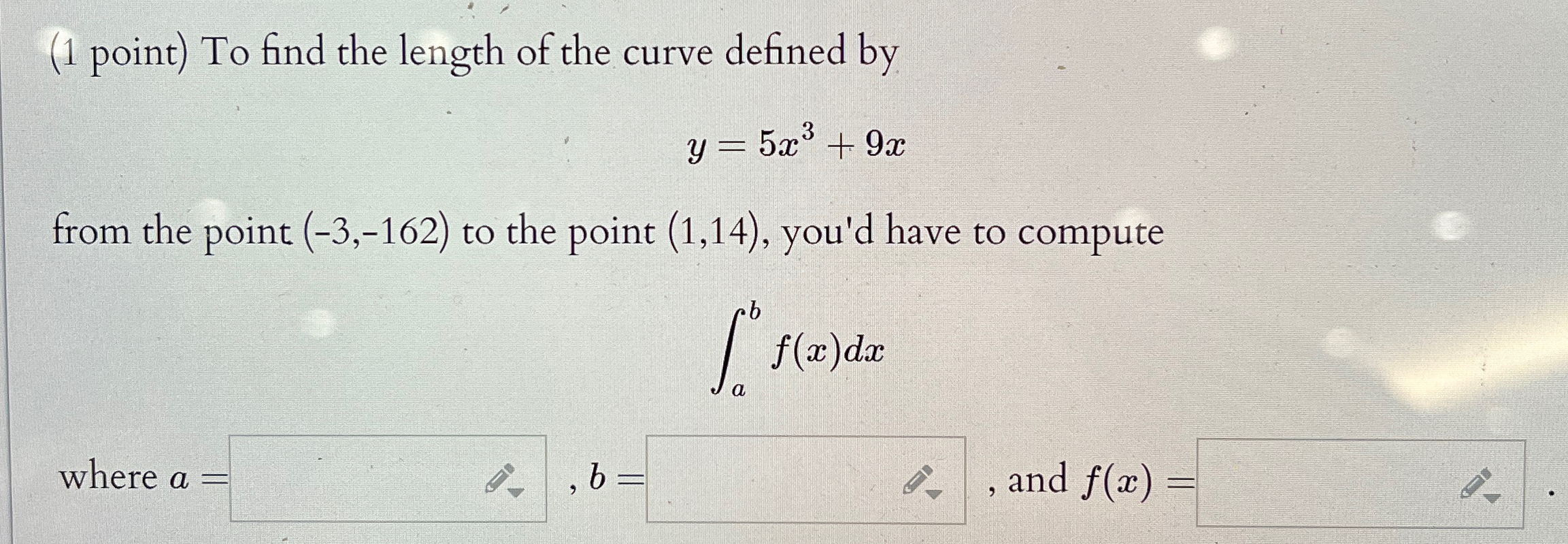 Solved (1 ﻿point) ﻿To find the length of the curve defined | Chegg.com