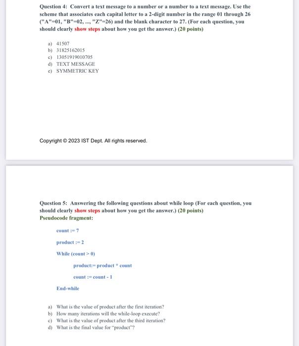 Solved Question 1: Consider the following pseudocede | Chegg.com