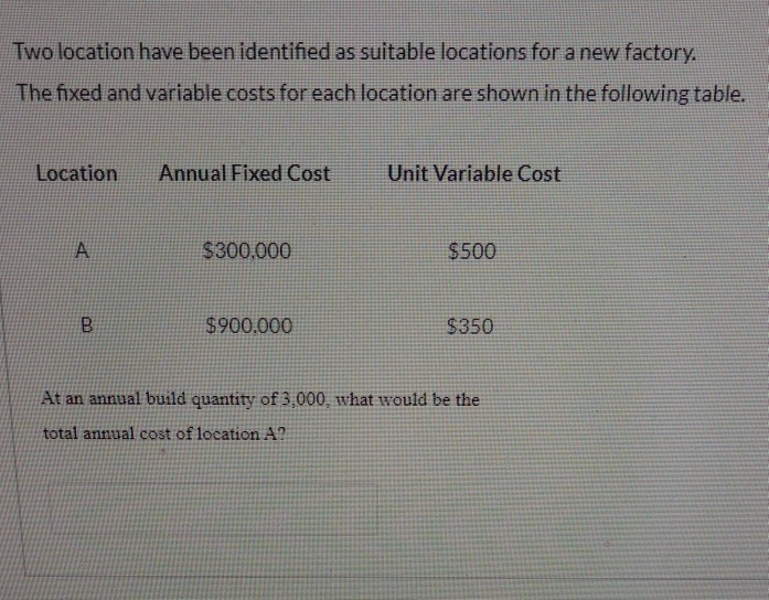 Solved Two location have been identified as suitable | Chegg.com