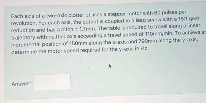 Solved Each Axis Of A Two Axis Plotter Utilises A Stepper