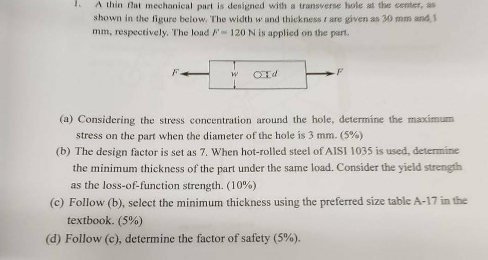 Solved 1. A thin flat mechanical part is designed with a | Chegg.com