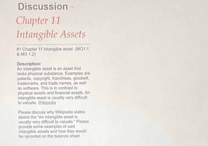 Solved Discussion - Chapter 11 Intangible Assets \#1 Chapter | Chegg.com