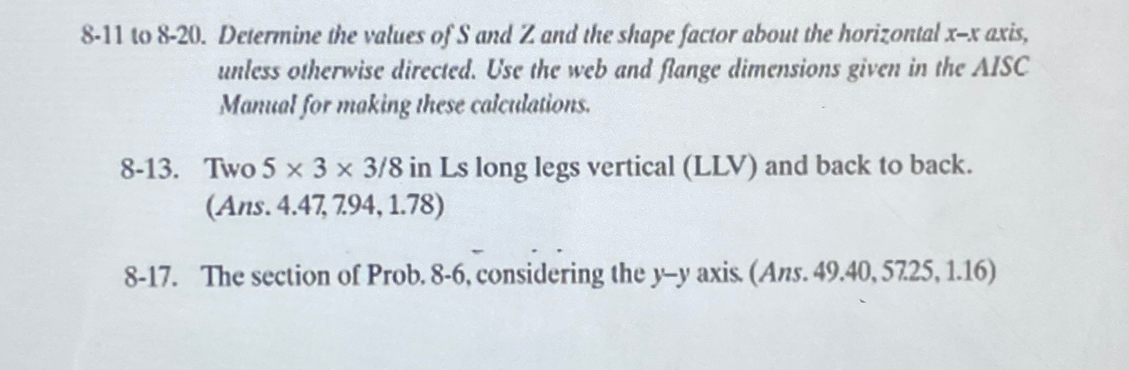 Solved 8-11 ﻿to 8-20. ﻿Determine the values of S ﻿and Z ﻿and | Chegg.com