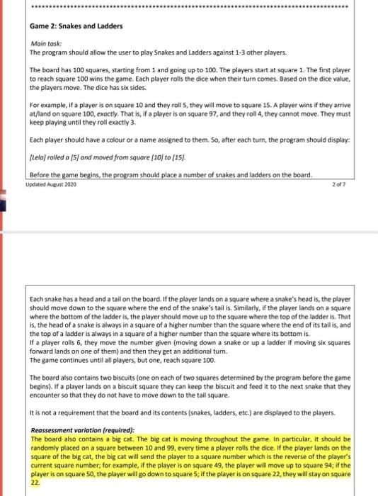 Solved Rese Game 2: Snakes and Ladders Main task: The | Chegg.com