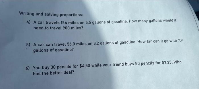 Solved Writing and solving proportions: 4) A car travels 154 | Chegg.com