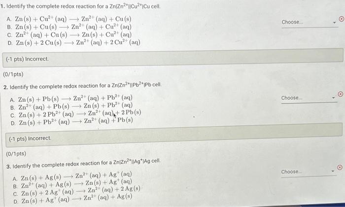 Solved Identify the complete redox reaction for a | Chegg.com