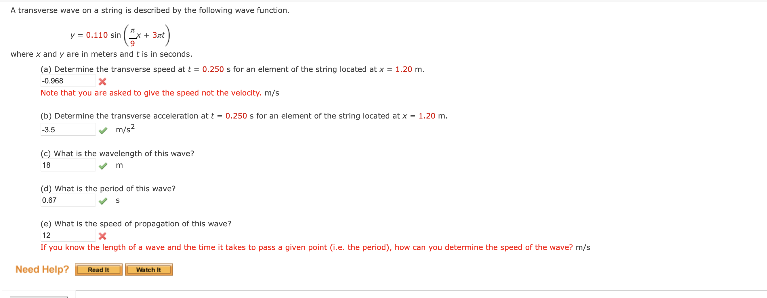 Solved A transverse wave on a string is described by the | Chegg.com