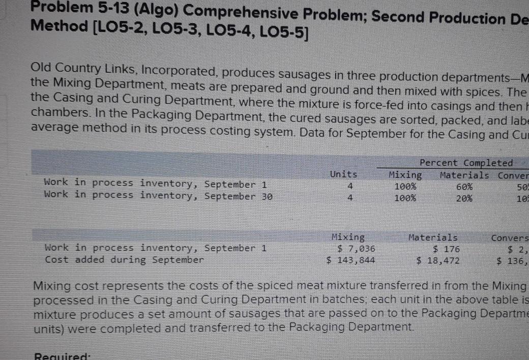Problem 5-13 (Algo) Comprehensive Problem; Second | Chegg.com