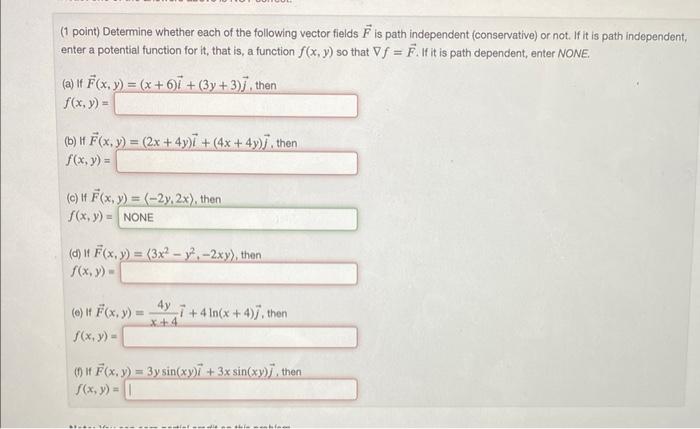 Solved (1 point) Determine whether each of the following | Chegg.com