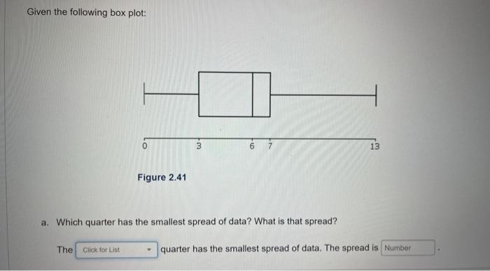 Solved Given the following box plot: 6 3 13 Figure 2.41 a. | Chegg.com
