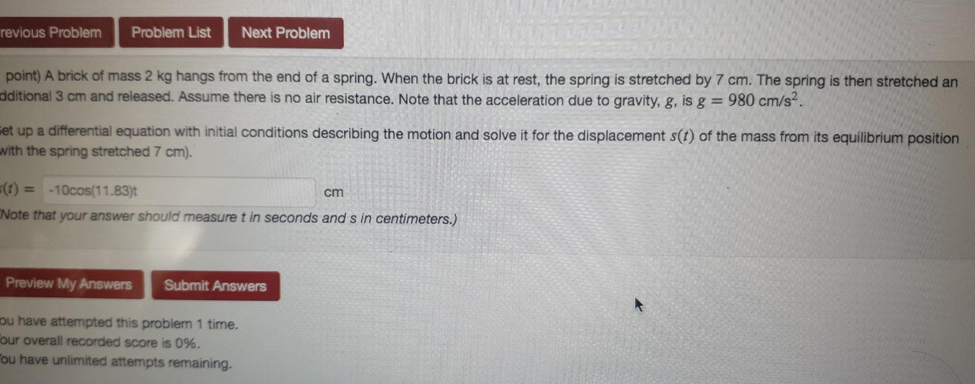 Solved revious Problem Problem List Next Problem point) A | Chegg.com