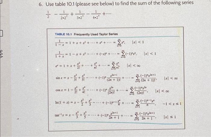 Solved 6. Use table 10.1 (please see below) to find the sum | Chegg.com