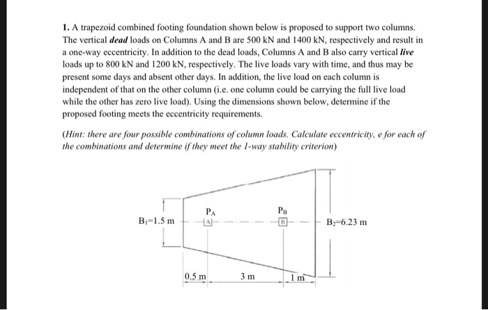 Solved 1. A trapezoid combined footing foundation shown | Chegg.com
