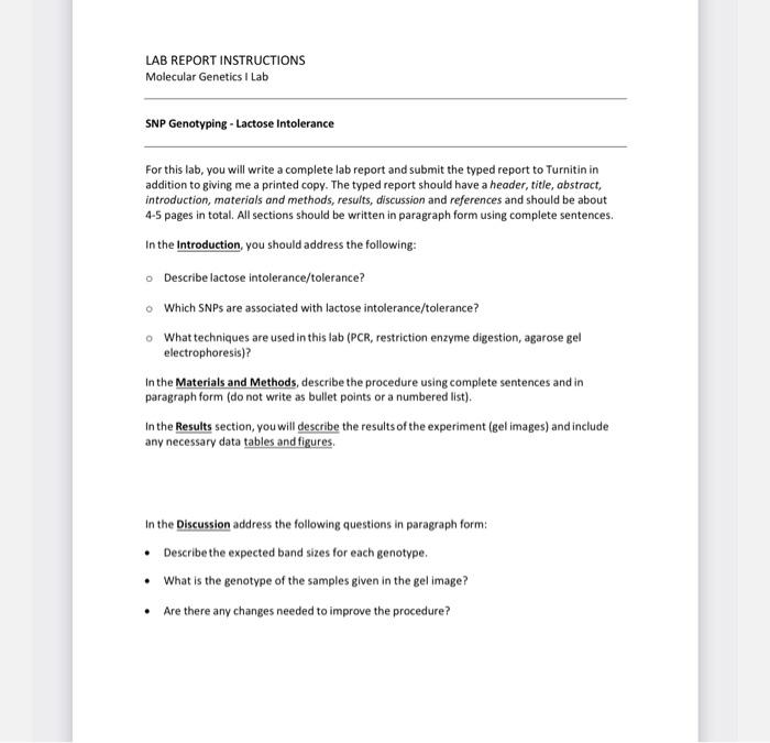 Solved LAB REPORT INSTRUCTIONS Molecular Genetics I Lab SNP | Chegg.com