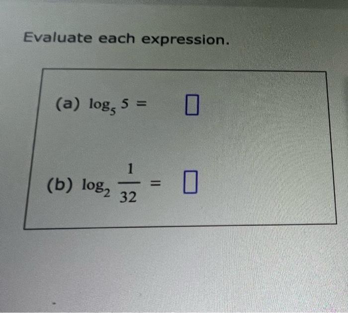 Solved Evaluate each expression. (a) log55= (b) log2321= | Chegg.com