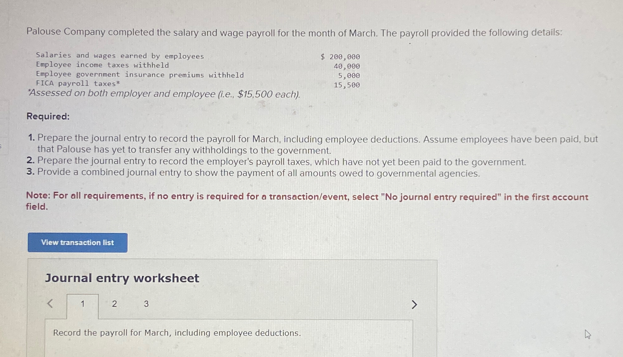 Solved Palouse Company completed the salary and wage payroll | Chegg.com