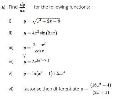 Solved a) ﻿Find dydx ﻿for the following | Chegg.com