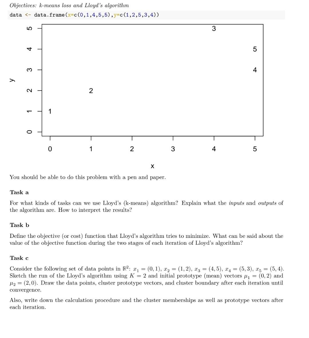 Objectives: k-means loss and Lloyd's algorithm data | Chegg.com