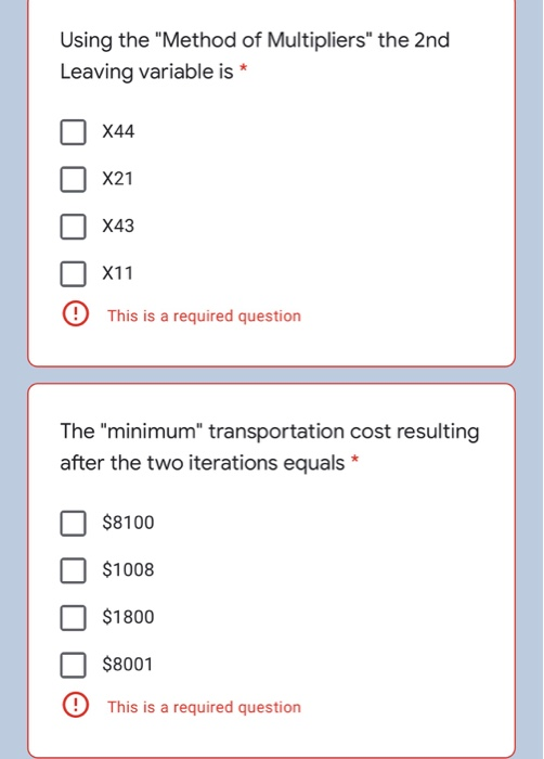 Solved Transportation Problem: Algorithm Using the | Chegg.com
