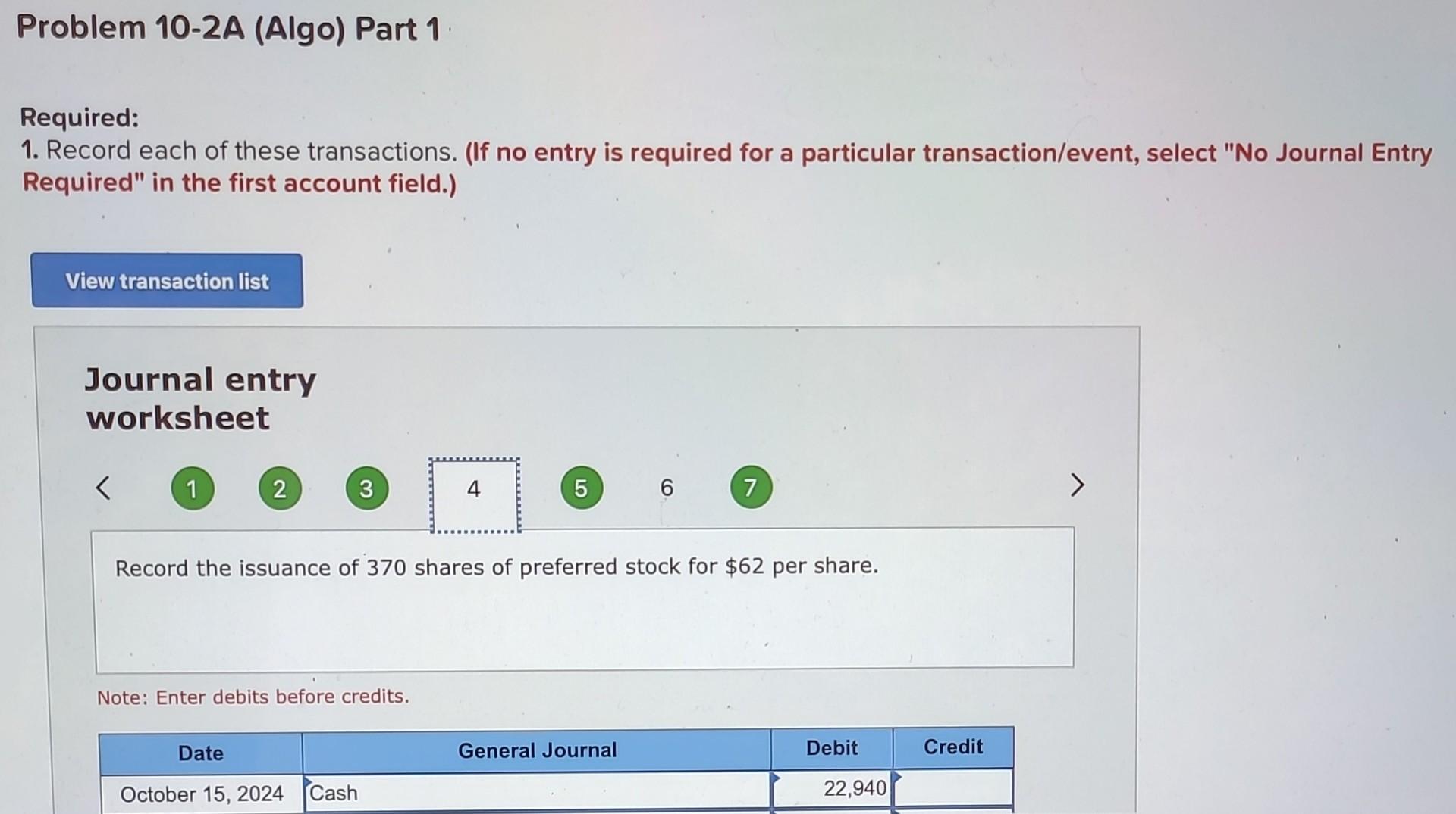 Solved Required information Problem 10-2A (Algo) Record | Chegg.com