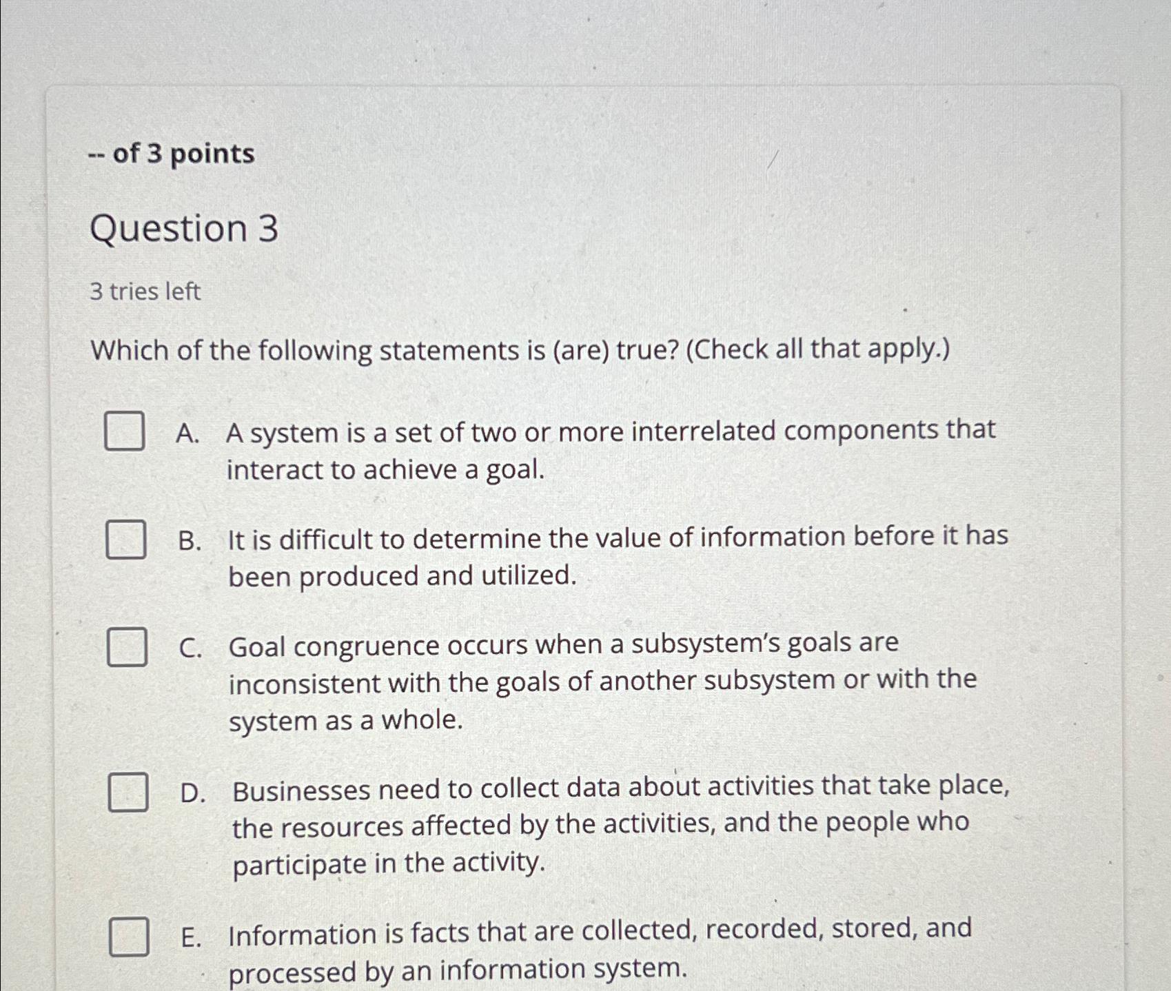 Solved -- ﻿of 3 ﻿pointsQuestion 33 ﻿tries leftWhich of the | Chegg.com