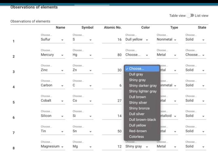 Table view List view | Chegg.com